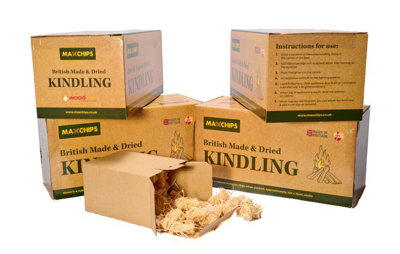 4 Boxes of Maxchips Kindling Wood, Kiln Dried and 1 Box of Firelighters (delivery Included)