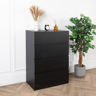 4 Chest Of Drawer BLACK Deep Chest of Wooden Drawers
