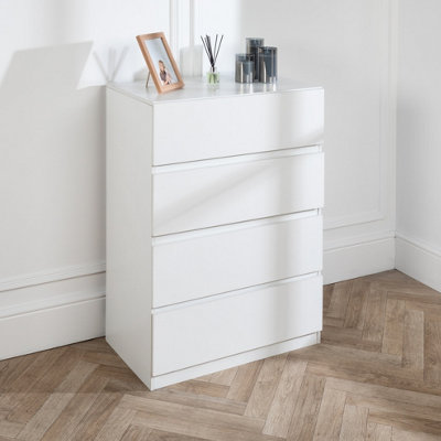4 Chest Of Drawer WHITE Deep Chest of Wooden Drawers