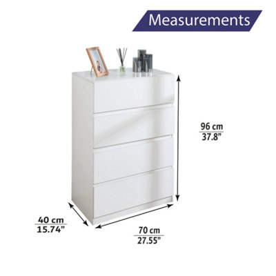 4 Chest Of Drawer WHITE Deep Chest of Wooden Drawers