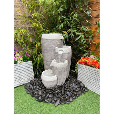 4 Circular Pouring Pots Mains Power Water Feature With Cover