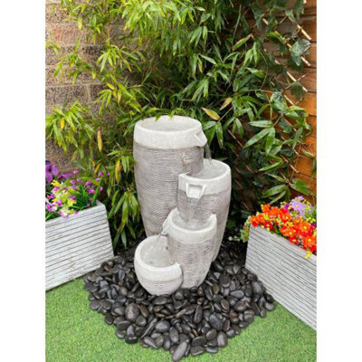4 Circular Pouring Pots Mains Power Water Feature With Cover