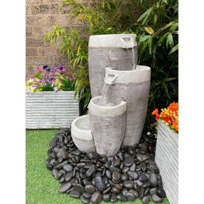 4 Circular Pouring Pots Mains Power Water Feature With Cover