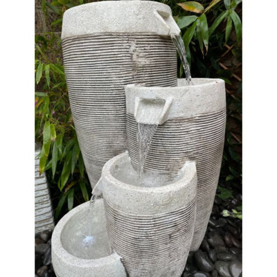 4 Circular Pouring Pots Mains Power Water Feature With Cover