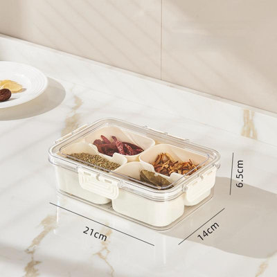 4-Compartment Divided Serving Tray with Lid Spice Seasoning Storage Box ...