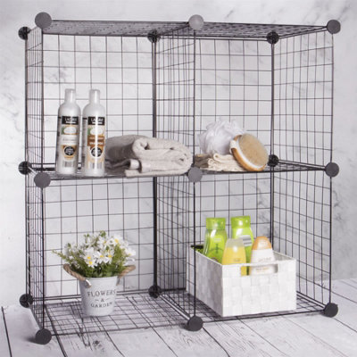 4 Cube Wire Storage Shelves Black