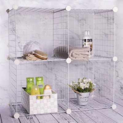 4 Cube Wire Storage Shelves White