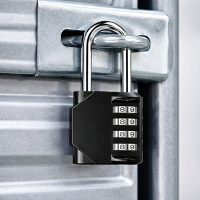 4-Digit Combination Padlock Long Shackle Black - Heavy-Duty Outdoor ...