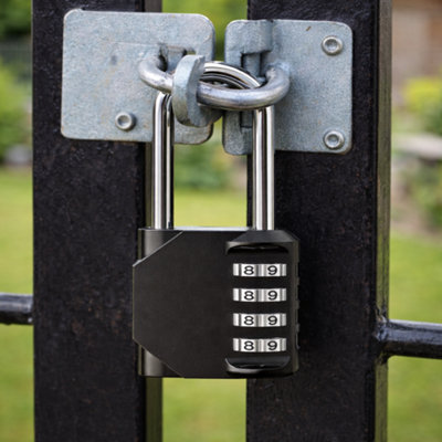4-Digit Combination Padlock Long Shackle Black - Heavy-Duty Outdoor ...