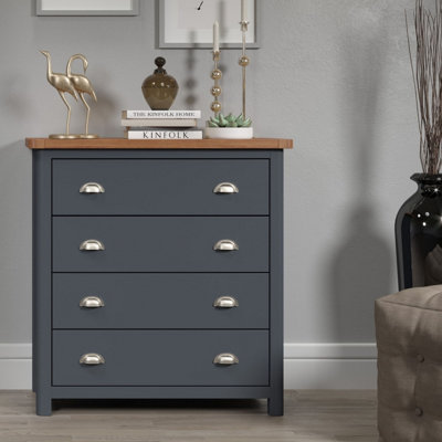 4 Drawer Chest - Hardwood/Softwood/MDF - 90 x 40 x 94.5 cm - Midnight ...