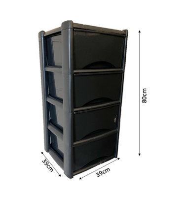 4 Drawer Large Plastic Storage Drawer Tower Home Offices and Children s Toys Storage Solution Black Draw