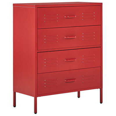 4 Drawer Metal Chest Red ENAGO | DIY at B&Q