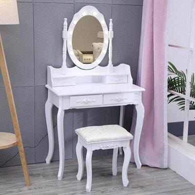 4 Drawers Dressing Table Mirror Desk with LED Makeup Vanity Mirror