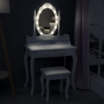 4 Drawers Dressing Table Mirror Desk with LED Makeup Vanity Mirror