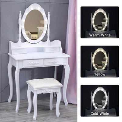 4 Drawers Dressing Table Mirror Desk with LED Makeup Vanity Mirror