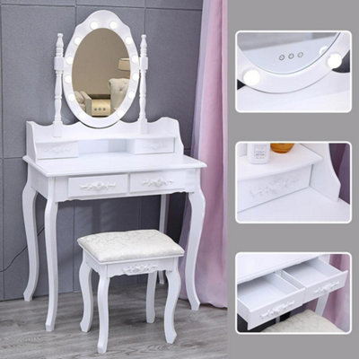 4 Drawers Dressing Table Mirror Desk with LED Makeup Vanity Mirror