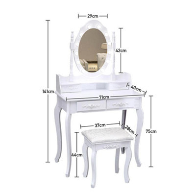 4 Drawers Dressing Table Mirror Desk with LED Makeup Vanity Mirror