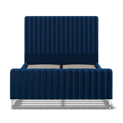 4 Feet 6 Inch Bed - Velvet Fabric - L207 x W140 x H130 cm - Royal Blue ...