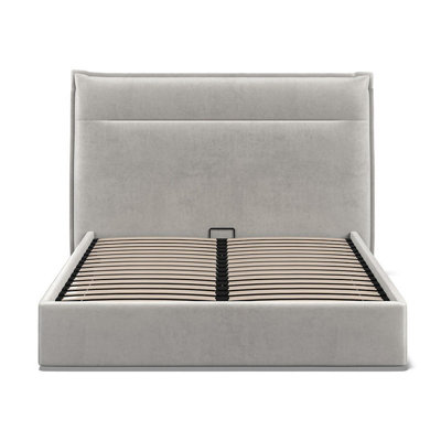 4 Feet 6 Inch Bed - Velvet Fabric - L207 x W173 x H118 cm - Silvery ...