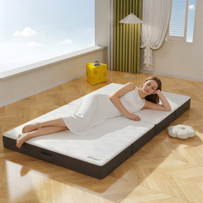4-Fold Memory Foam Floor Mattress Futon Bed with Removable Cover-Single
