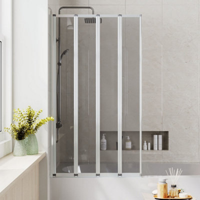 4 Folding Panel Bath Glass Shower Screen 80cm W x 140cm D