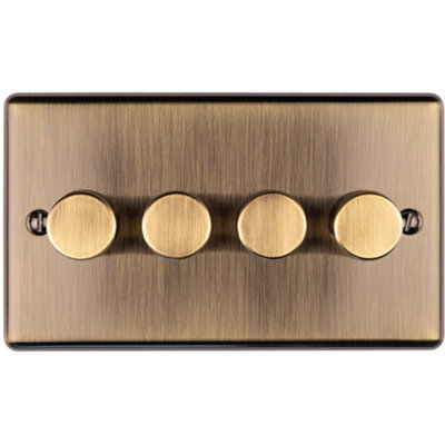 4 Gang 400W LED 2 Way Rotary Dimmer Switch ANTIQUE BRASS Light Dimming ...