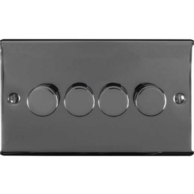 4 Gang 400W LED 2 Way Rotary Dimmer Switch BLACK NICKEL Light Dimming ...