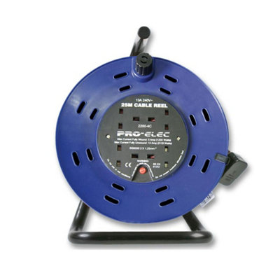 4 Gang Extension Lead 25m Cable Reel Drum with Handle, 13A