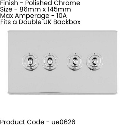4 Gang Quad Retro Toggle Light Switch SCREWLESS POLISHED CHROME 10A 2 ...