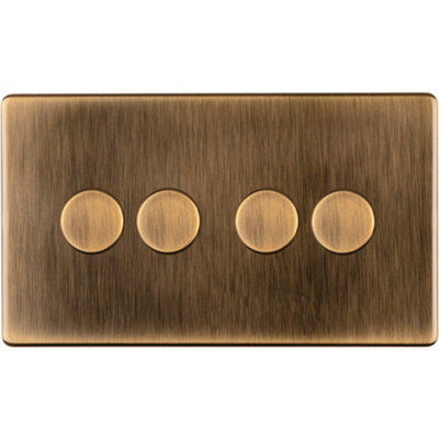 4 Gang Rotary Dimmer Switch 2 Way LED SCREWLESS ANTIQUE BRASS Light ...