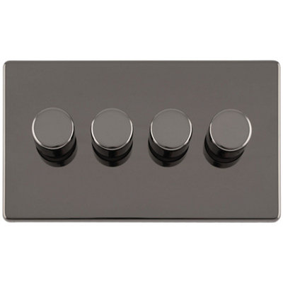 4 Gang Rotary Dimmer Switch 2 Way LED SCREWLESS BLACK NICKEL Light ...