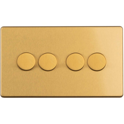 4 Gang Rotary Dimmer Switch 2 Way LED SCREWLESS SATIN BRASS Light ...