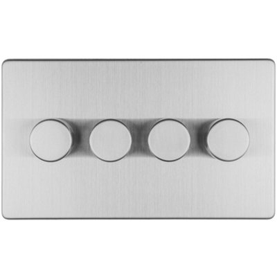4 Gang Rotary Dimmer Switch 2 Way LED SCREWLESS SATIN STEEL Light ...