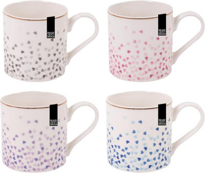 4 Heart Mugs 12oz New Bone China Coffee Tea Cappuccino Drinking Mugs Set