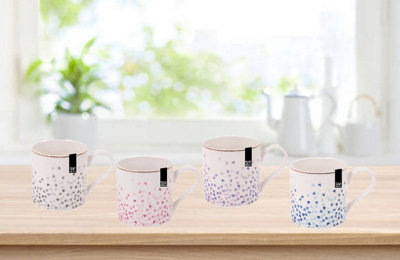 4 Heart Mugs 12oz New Bone China Coffee Tea Cappuccino Drinking Mugs Set