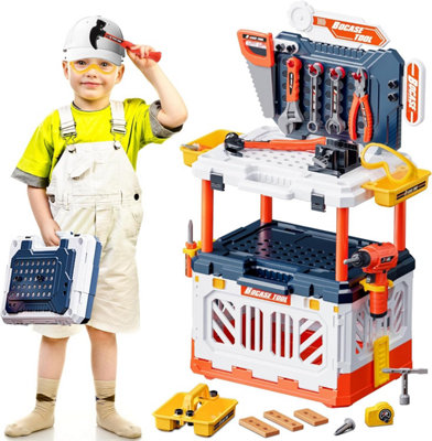 4 in 1 Kids Portable Workbench 90 Pcs Transformable Tool Bench