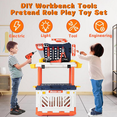 4 in 1 Kids Portable Workbench 90 Pcs Transformable Tool Bench