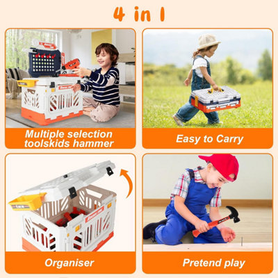 4 in 1 Kids Portable Workbench 90 Pcs Transformable Tool Bench