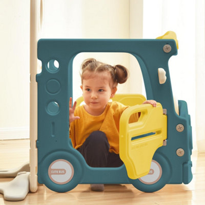 4 in 1 Kids Slide Set, Bus, Slide, Ladder, Basketball Hoop, High ...