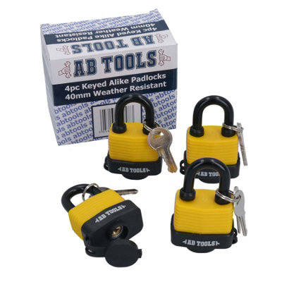 4 Keyed Alike 40mm Water Resistant Waterproof Padlocks 4 Locks 8 Keys ...