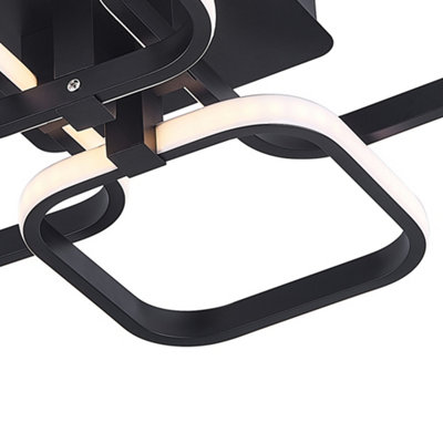 4 Lamp Square Black Frame Contemporary LED Semi Flush Acrylic Ceiling ...