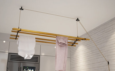 4 Lath Victorian Ceiling Mounted Black Clothes Airer Kit With ...