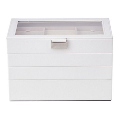 4-Layer Elegant White Faux Leather Stackable Storage Jewellery Box with ...