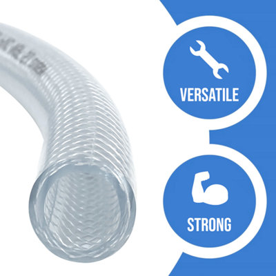 4 m of 10 mm ID PVC Tube Clear Reinforced Braided Plastic Hose / Pipe ...