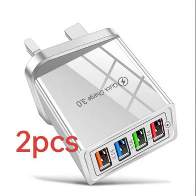 4 Multi-Port Fast Quick Charge USB Hub Mains UK Plug Adapter Wall ...