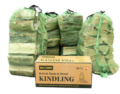 4 Nets of Softwood Logs and 1 Box of Kindling. (Delivery Included)