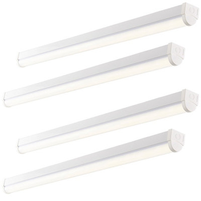 4 PACK 4ft Emergency Batten Light - 24.5W Cool White LED - Gloss White ...