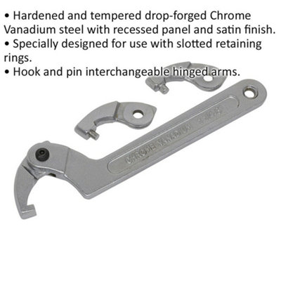 4 Pack Adjustable C Spanner Set - 32-76mm Hook & Pin Retaining Ring ...