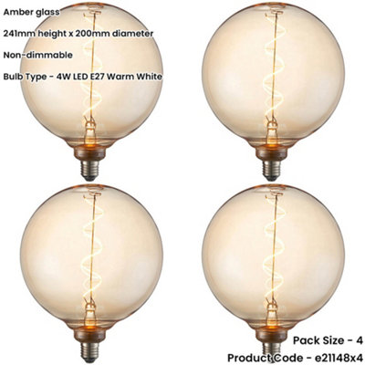 4 PACK Amber Glass 4W E27 LED Light Bulb - Spiral Design - Non-dimmable ...