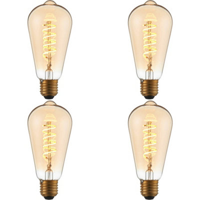 4 PACK Amber Glass 4W E27 Pear Filament LED Light Bulb - Dimmable Warm ...